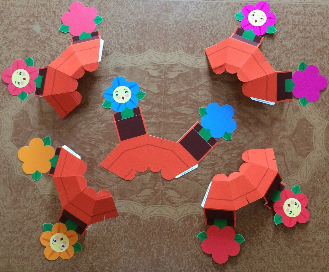 Anthropomorphic Flower in Flowerpot Favor Boxes DIY Printable | Etsy