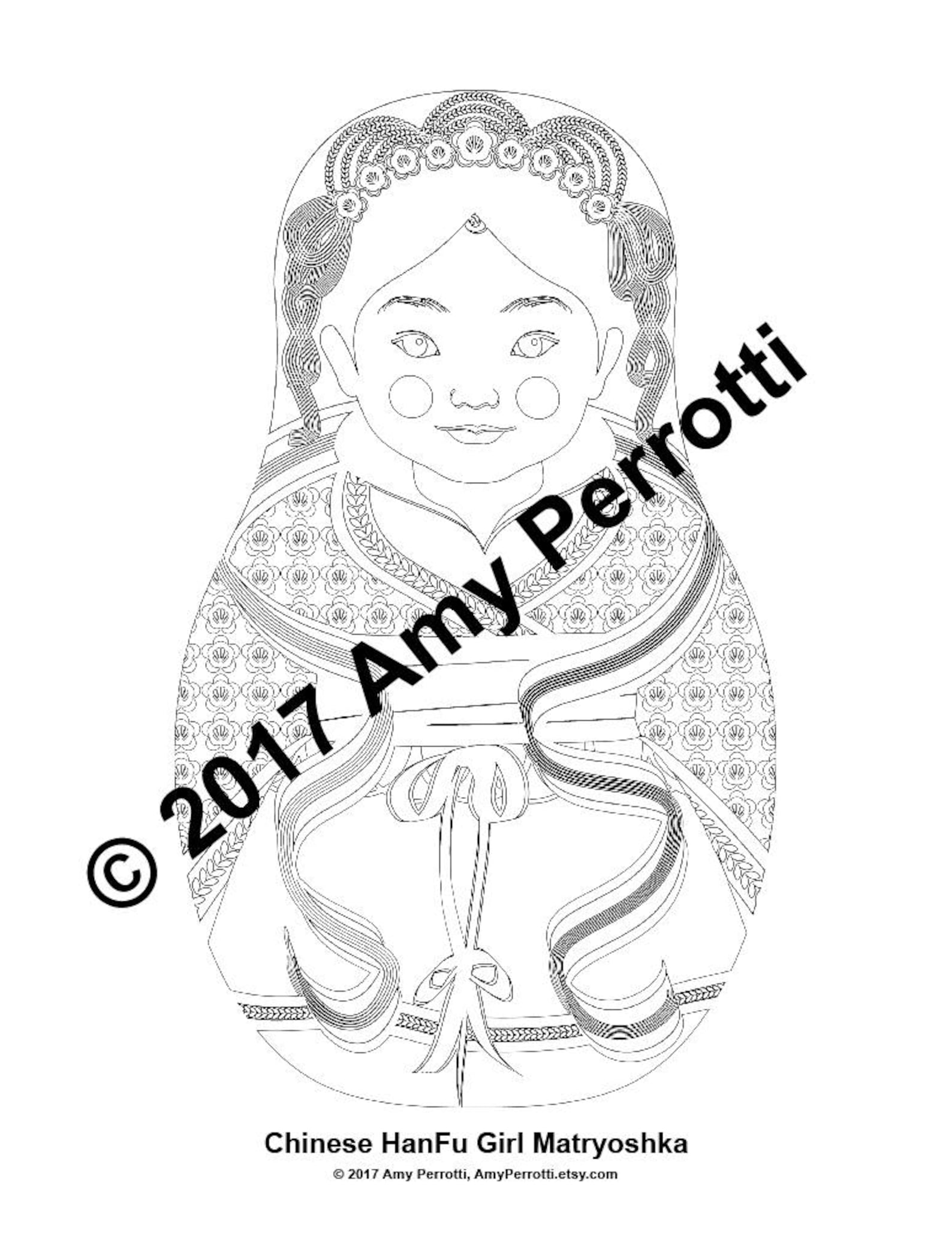 Chinese, Hanfu Coloring Sheet Printable File, Traditional Folk Dress ...