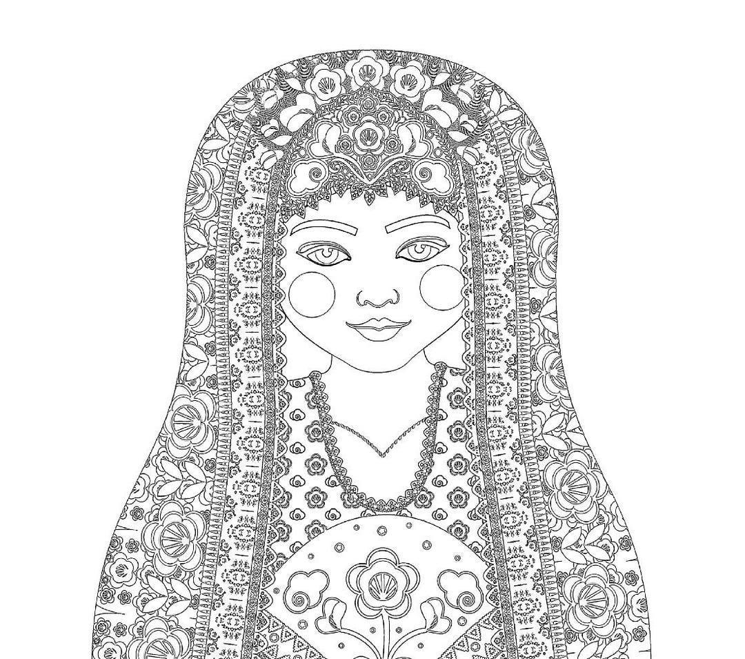 Uzbek Coloring Sheet Printable File, Traditional Folk Dress, Matryoshka ...