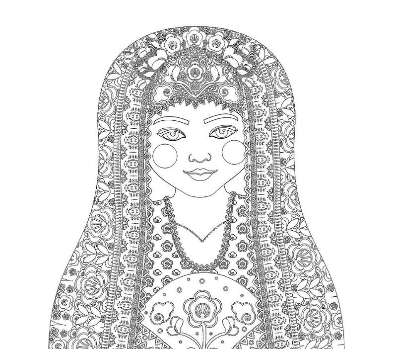 Uzbek Coloring Sheet Printable File, Traditional Folk Dress, Matryoshka ...