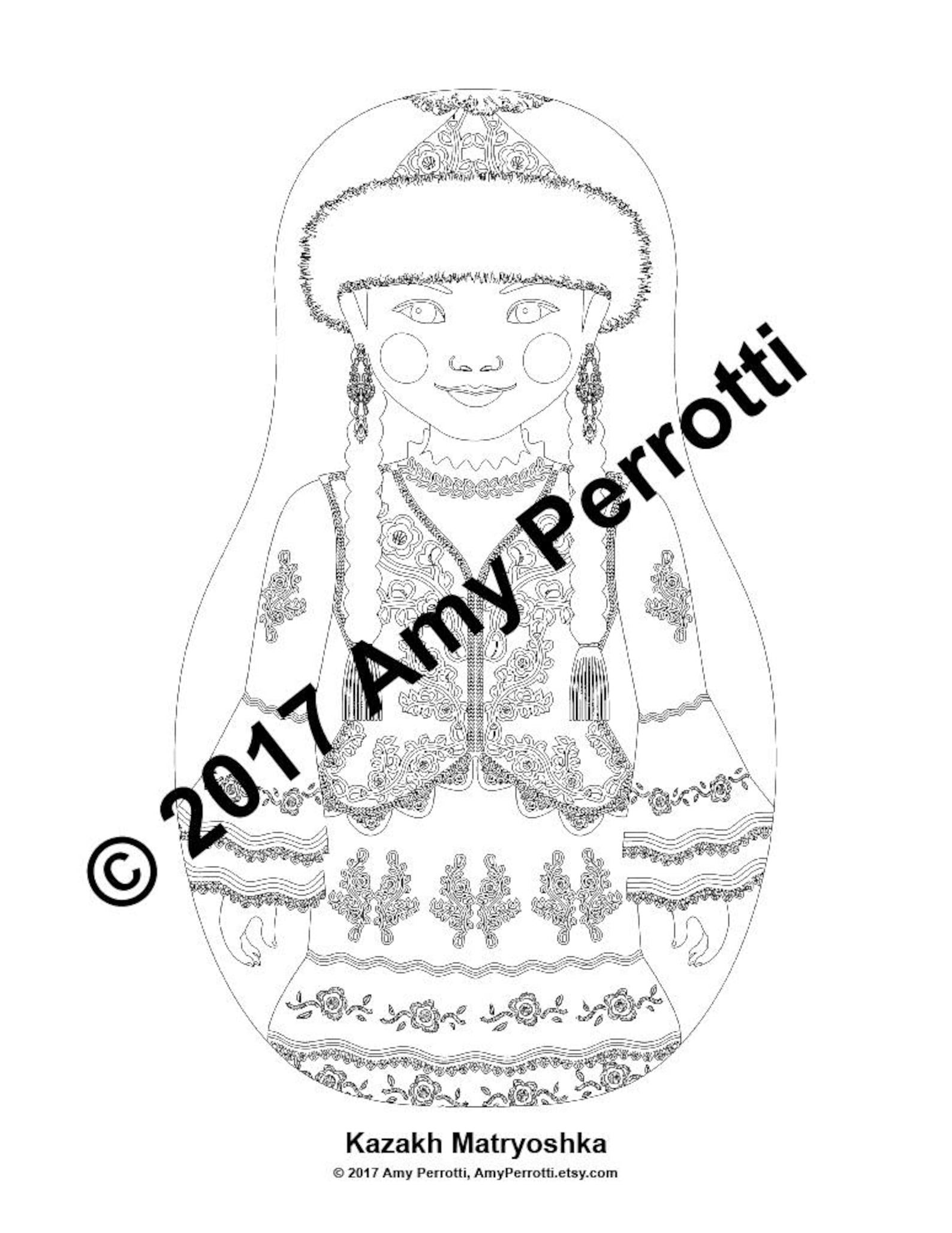 Kazakh Coloring Sheet Printable File, Traditional Folk Dress ...