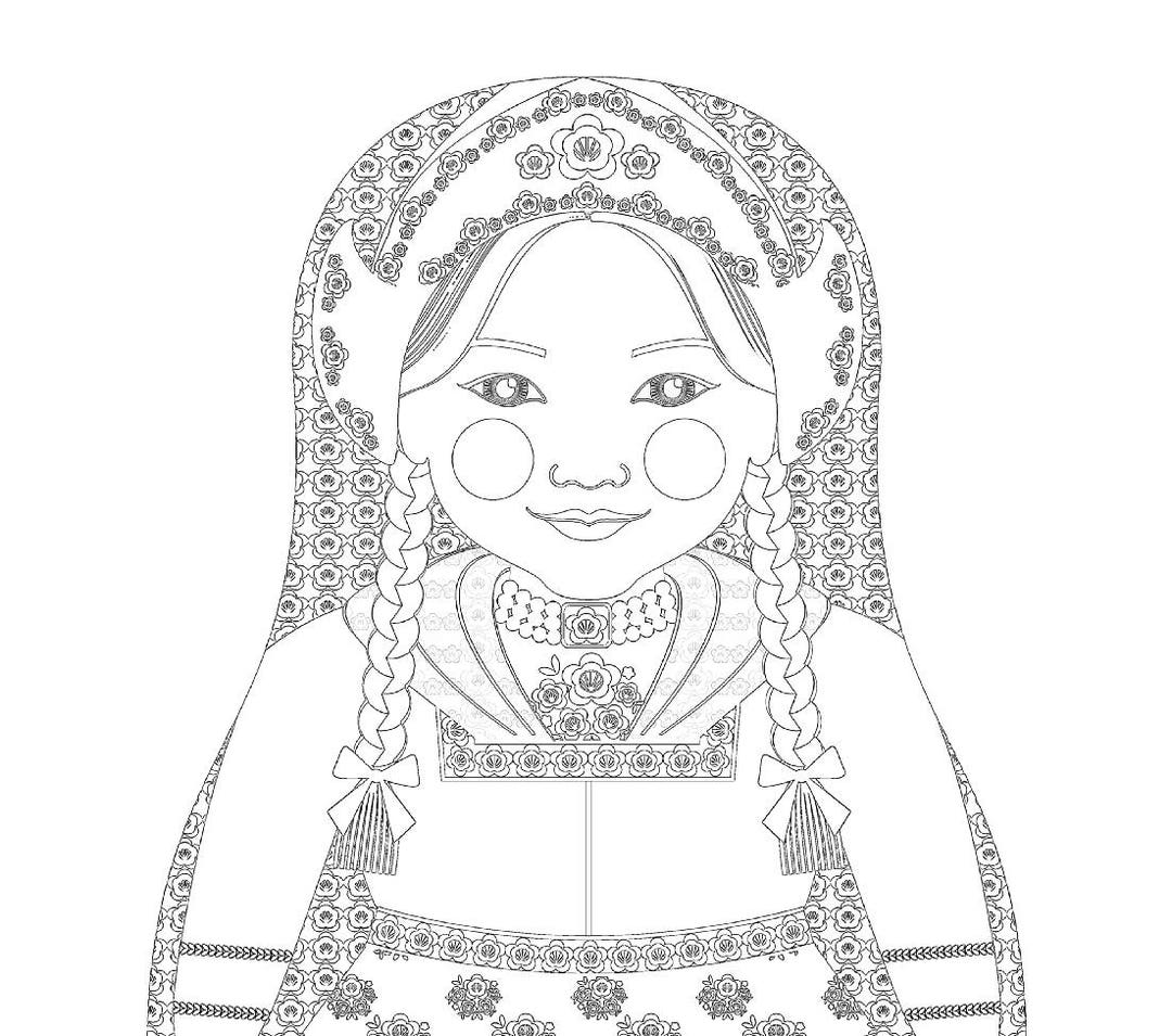 Dutch Coloring Sheet Printable File, Traditional Folk Dress, Matryoshka ...