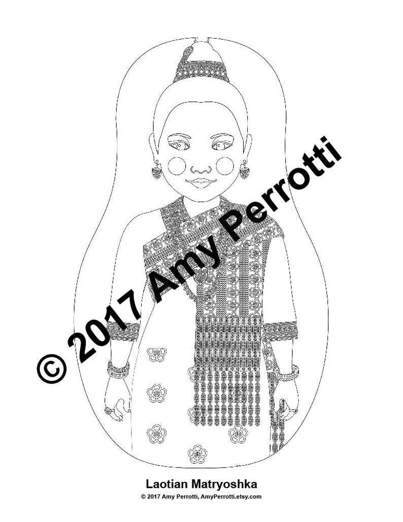 Laotian Coloring Sheet Printable File Traditional Folk Dress - Etsy