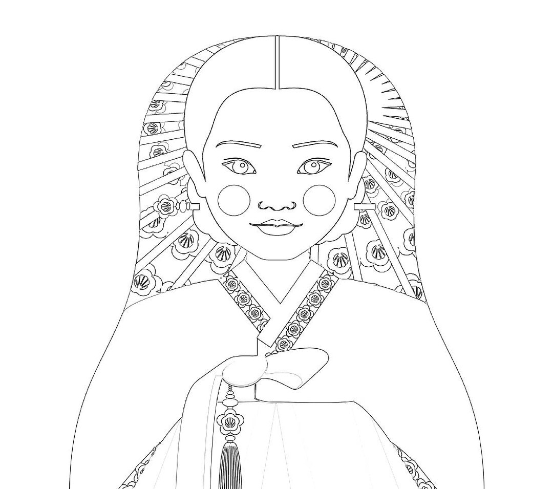Korean Coloring Sheet Printable File, Traditional Folk Dress ...