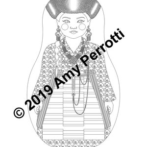 Sherpa Coloring Sheet Printable File, Traditional Folk Dress ...