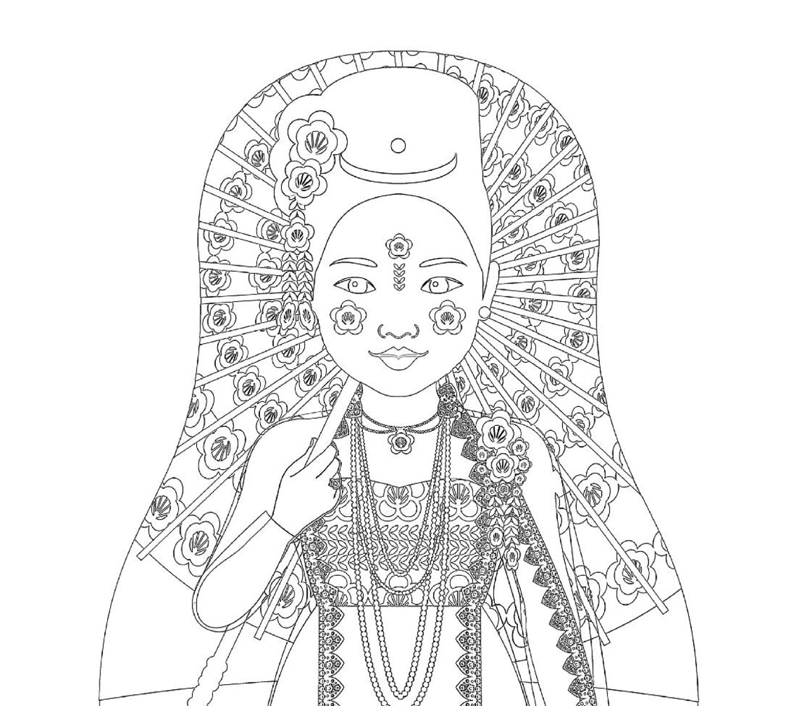 Burmese, Myanmar Coloring Sheet Printable File, Traditional Folk Dress ...