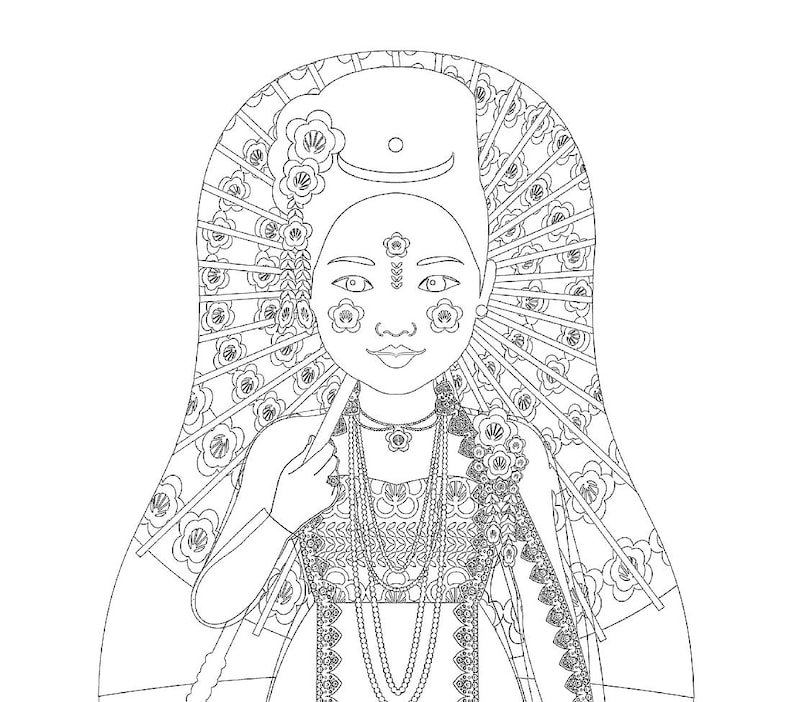 Burmese, Myanmar Coloring Sheet Printable File, Traditional Folk Dress ...