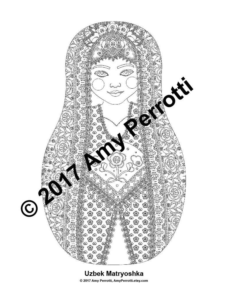 Uzbek Coloring Sheet Printable File, Traditional Folk Dress, Matryoshka ...