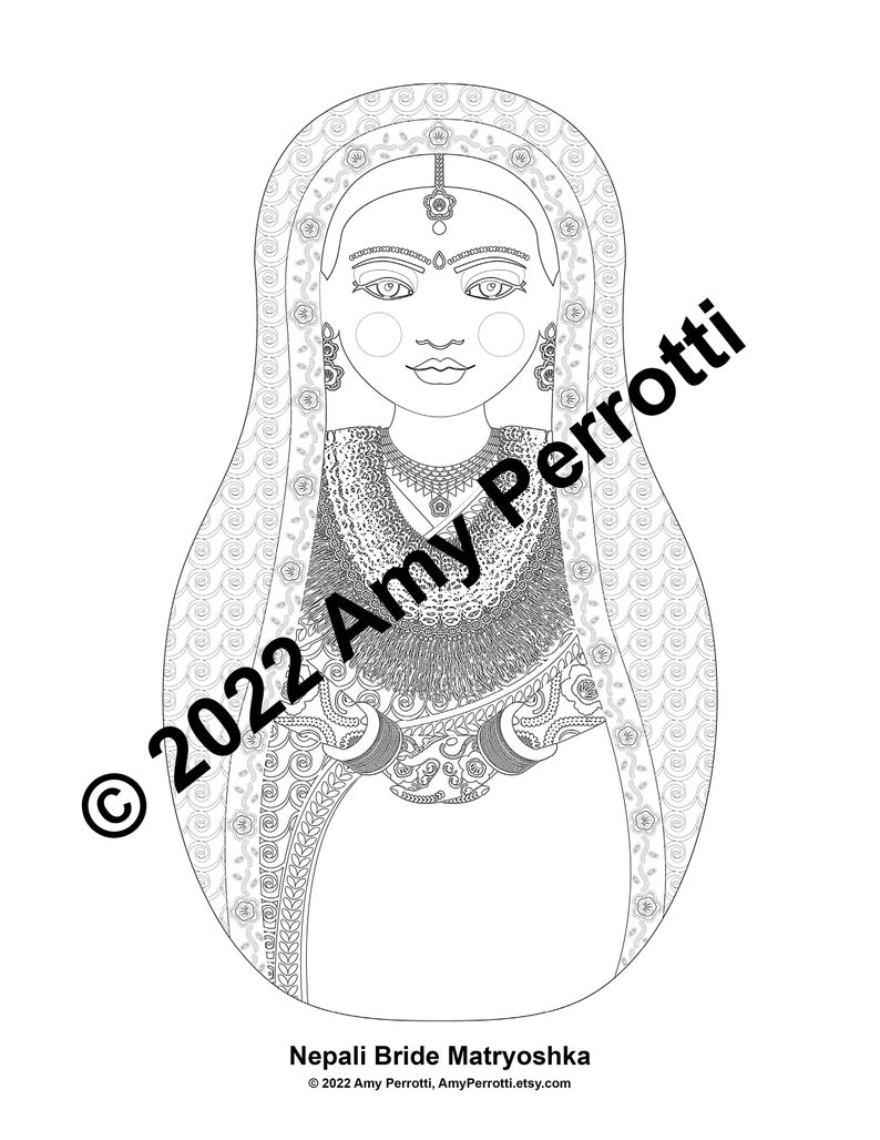 Nepali Bride Coloring Sheet Printable File, Traditional Folk Dress ...