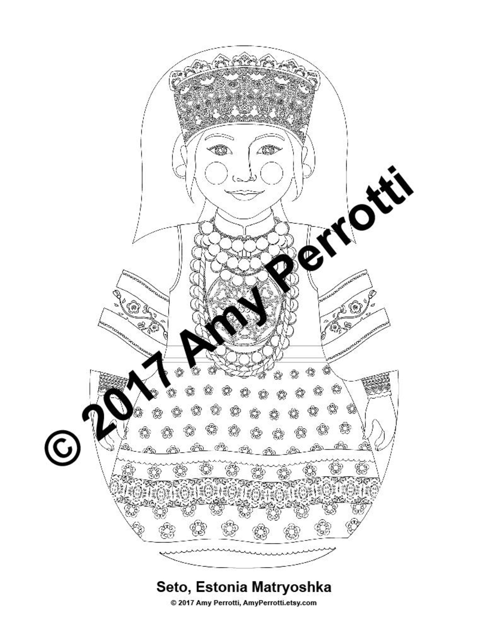 Estonian Seto Coloring Sheet Printable File Traditional Folk | Etsy