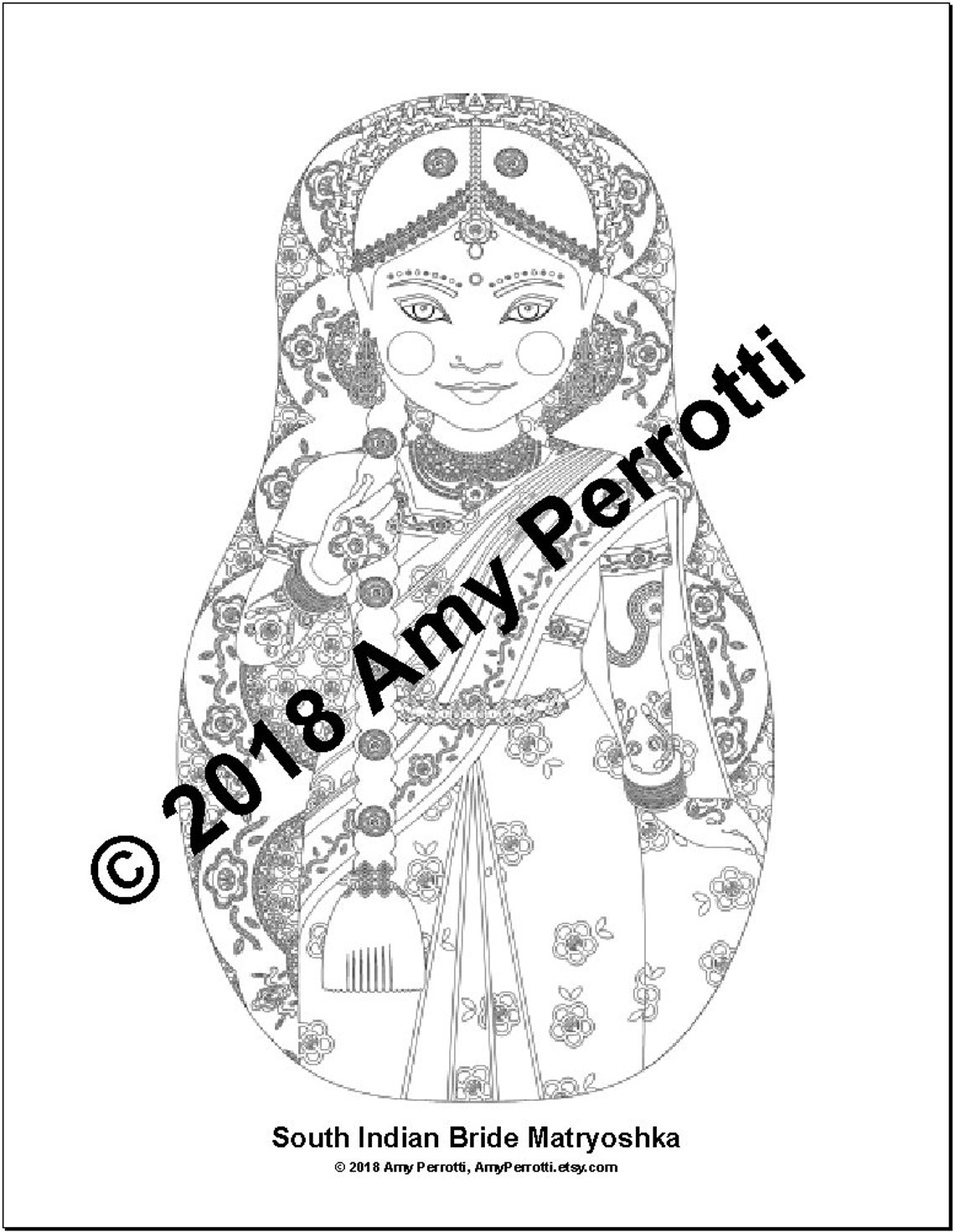 South Indian Bride Coloring Sheet Printable File, Traditional Folk ...