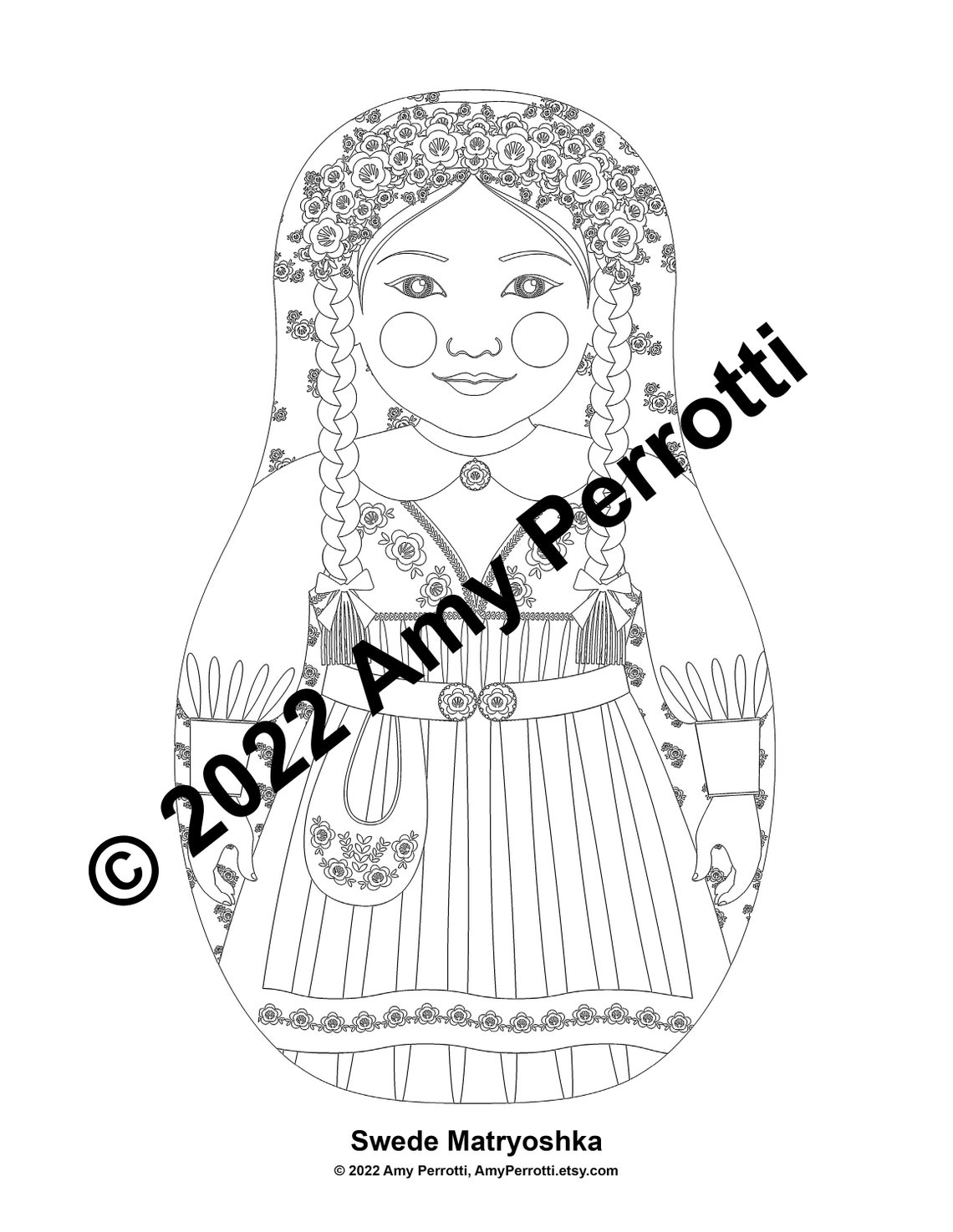 Swede Coloring Sheet Printable File, Traditional Folk Dress, Matryoshka ...