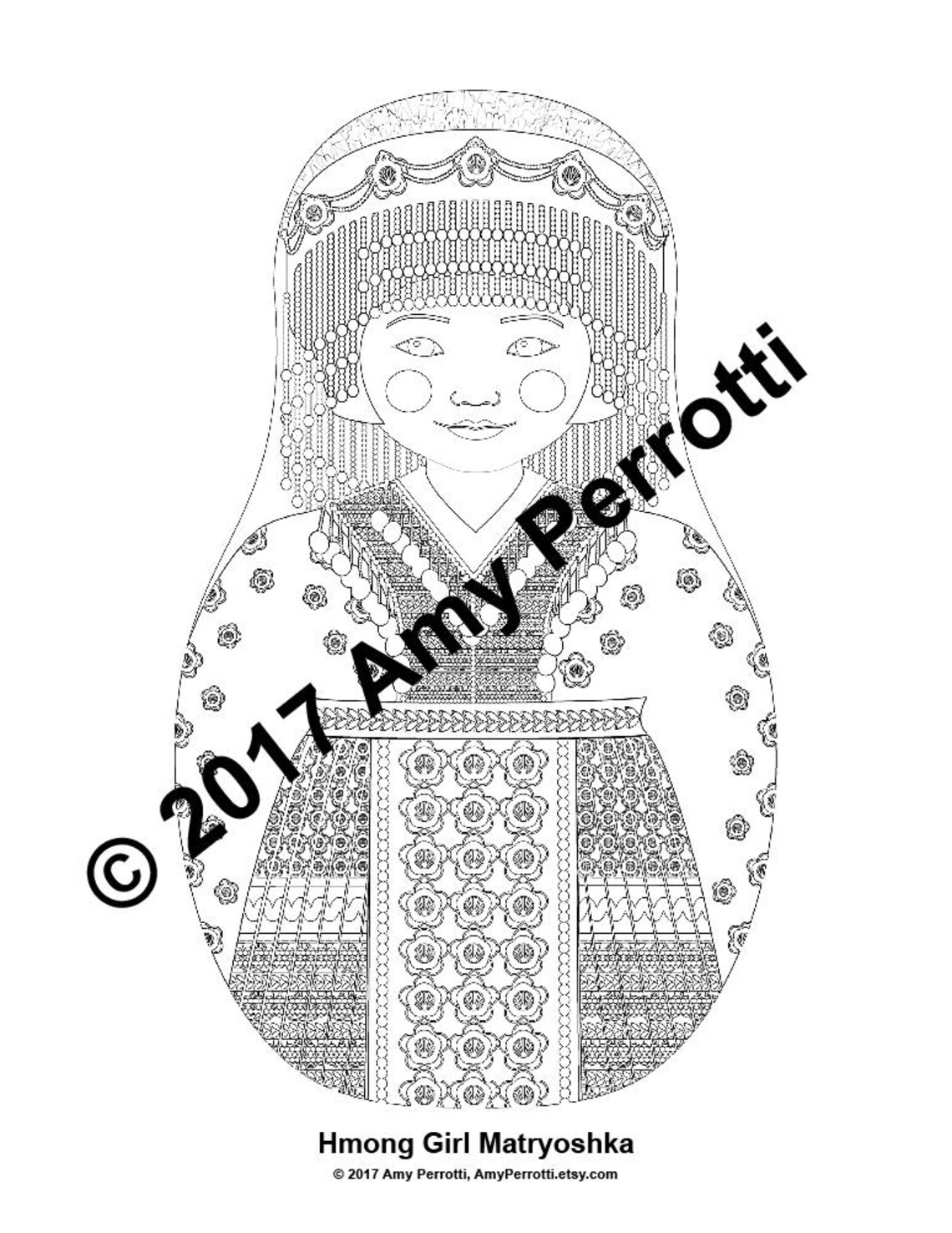 Hmong Coloring Sheet Printable File Traditional Folk Dress | Etsy
