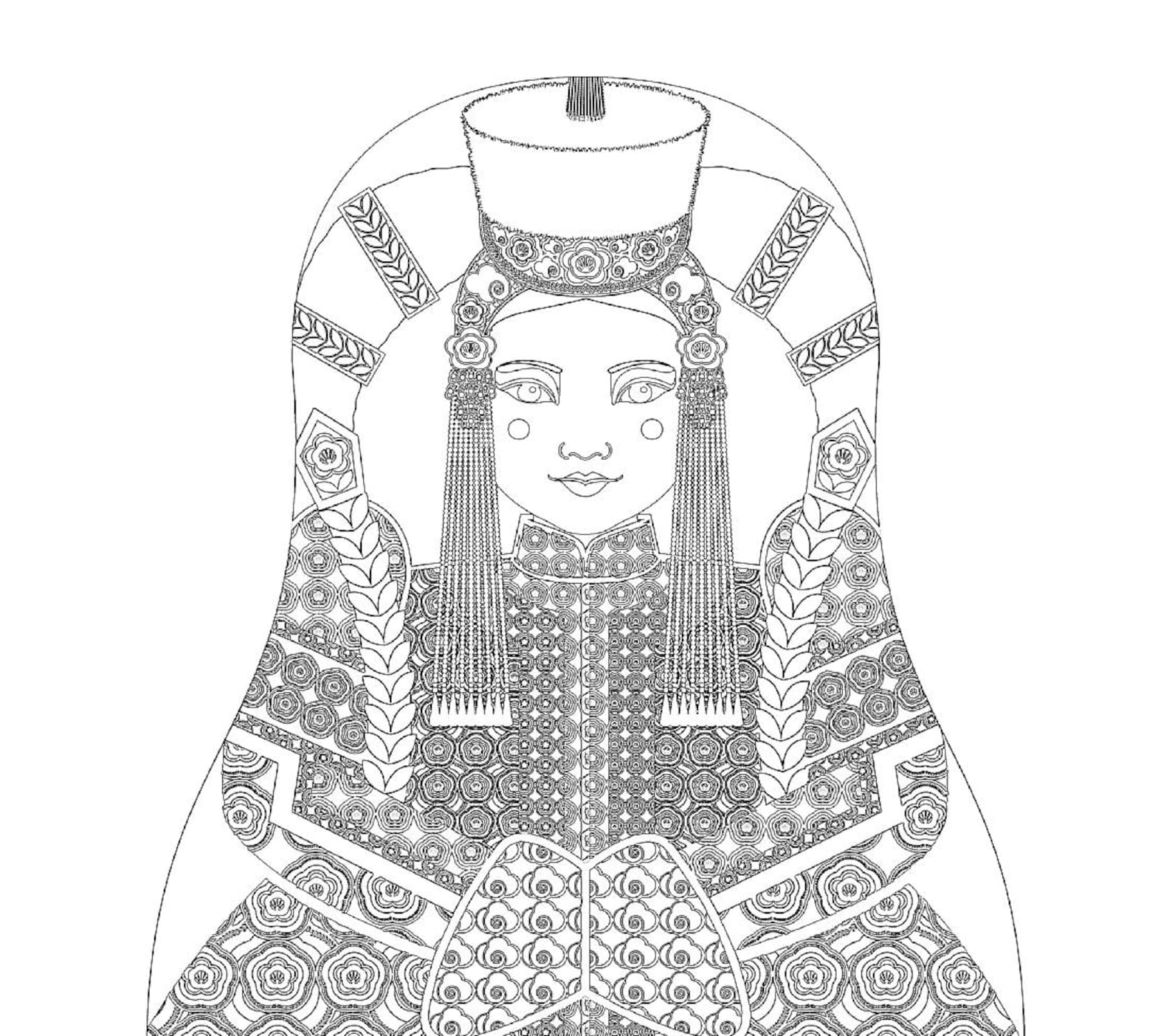 Mongol Coloring Sheet Printable File, Traditional Folk Dress ...