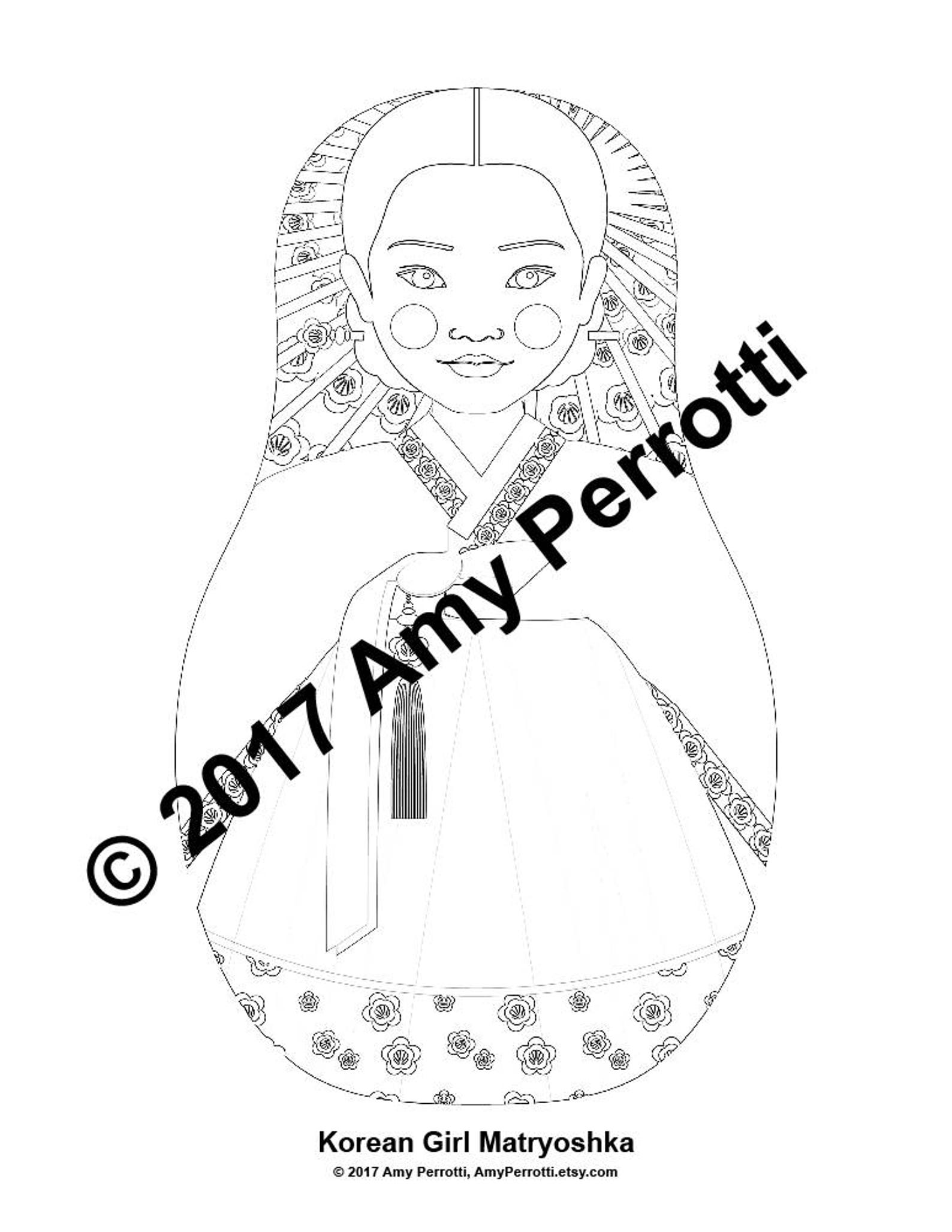 Korean Coloring Sheet Printable File Traditional Folk Dress - Etsy