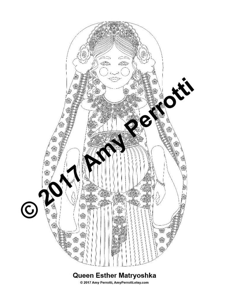 Jewish, Queen Esther Coloring Sheet Printable File, Traditional Folk ...
