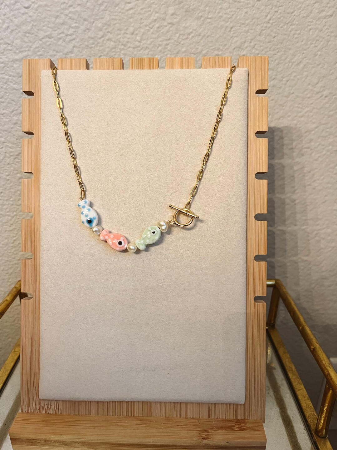 18k Gold Toggle Clasp Paperclip Fish Necklace - Etsy