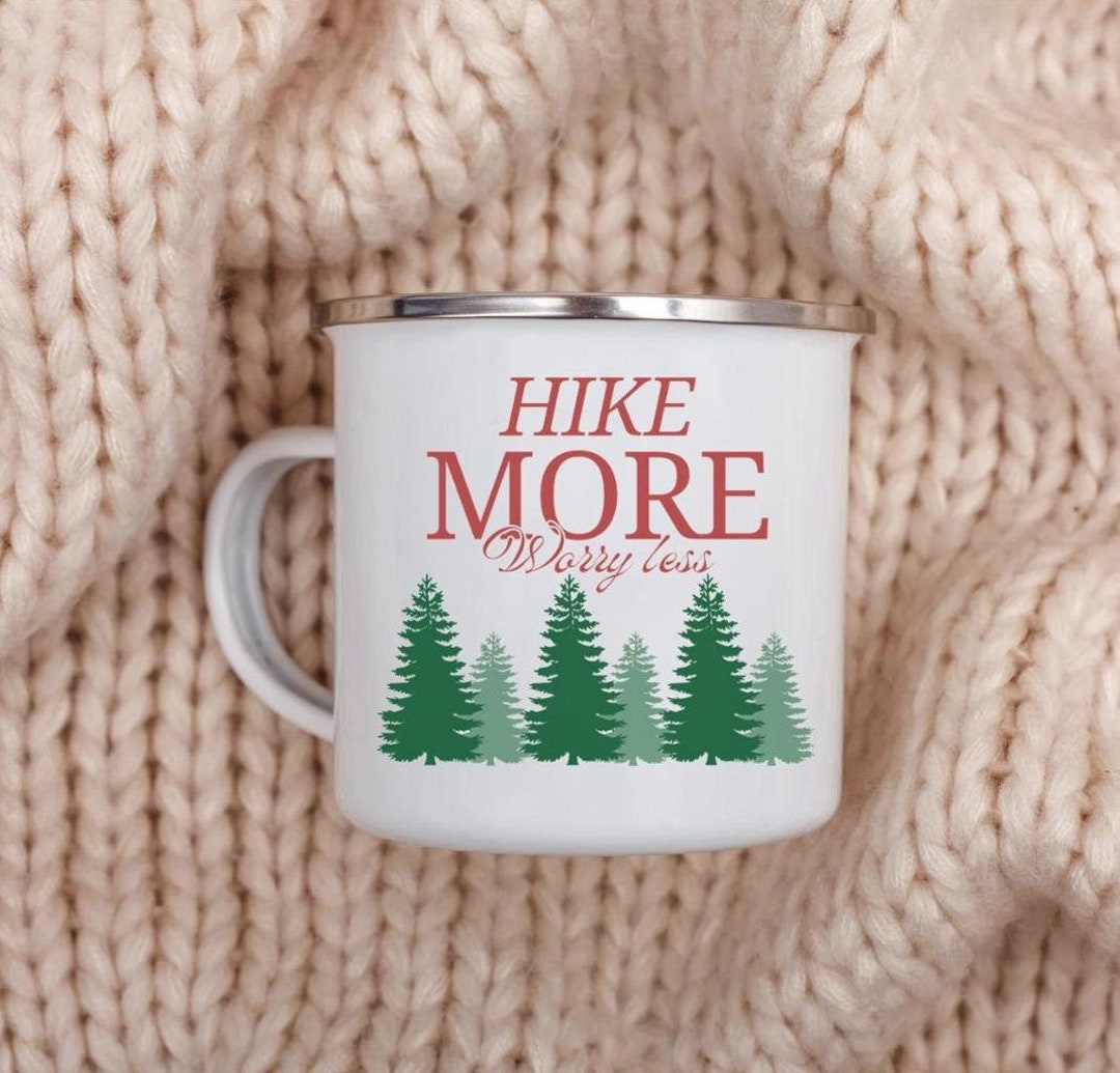 Hike More Worry Less Enamel Camping Mug 12oz Lightweight Stainless ...