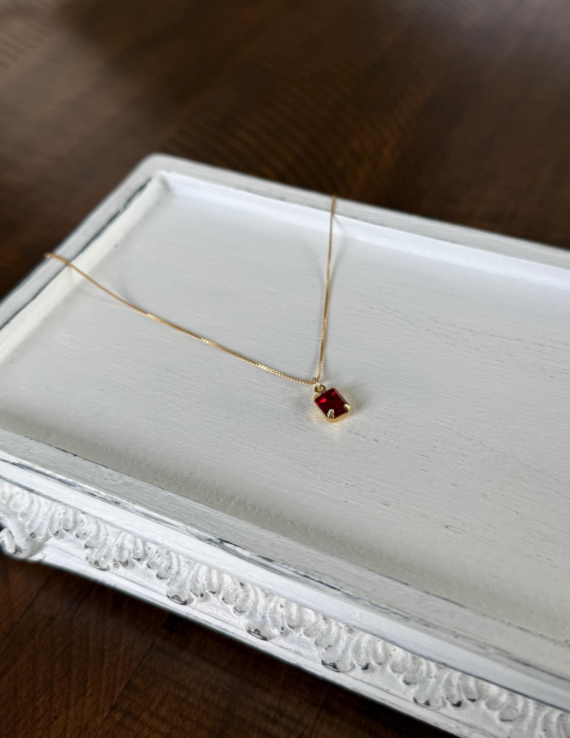 Dark Red Swarovski Crystal Rectangle Pendant Necklace; January ...