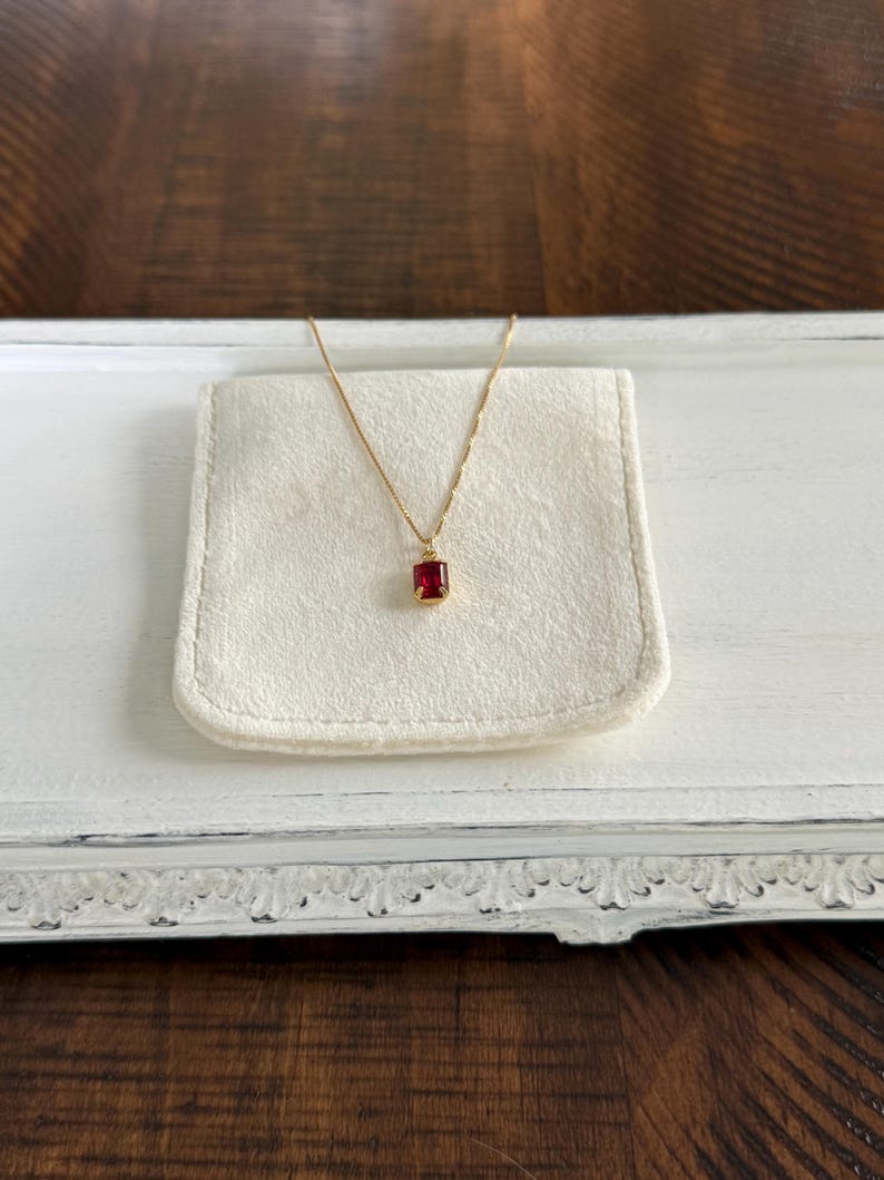Dark Red Swarovski Crystal Rectangle Pendant Necklace; January ...