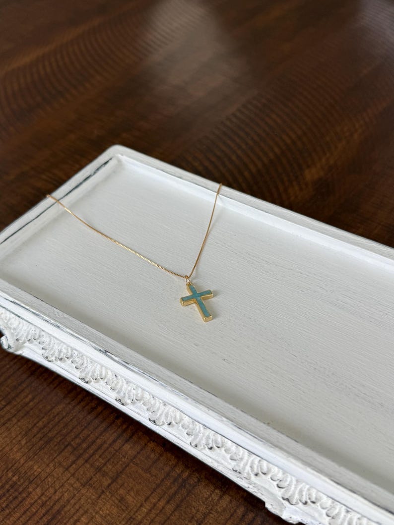 Blue Abalone Shell Cross Pendant on 14K Gold Filled Curb or Box Chain ...