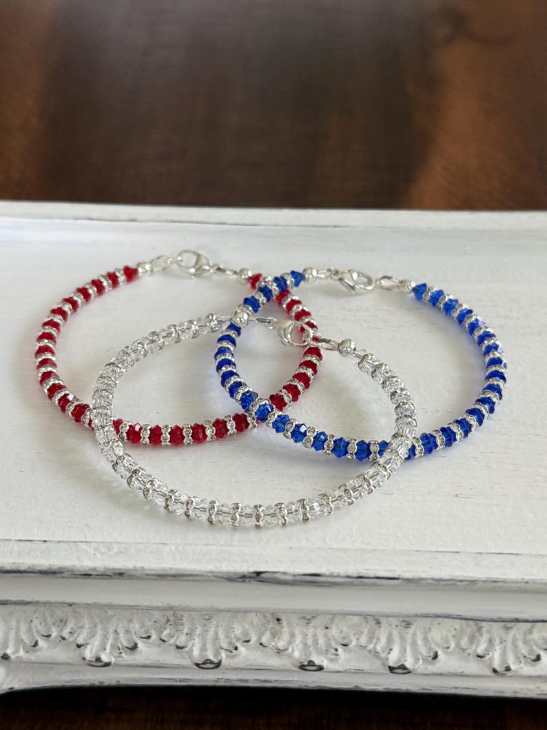 Red, White and Blue Swarovski Crystal Bracelet Set; Patriotic Bracelets ...