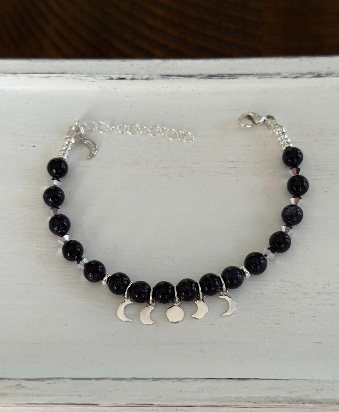 Moon Phases Charms With Natural Sparkly Navy Blue Sandstone and ...