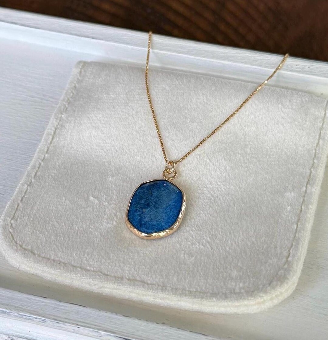 Blue Lapis Pendant on 14K Gold Filled Box Chain Necklace; Blue Pendant ...