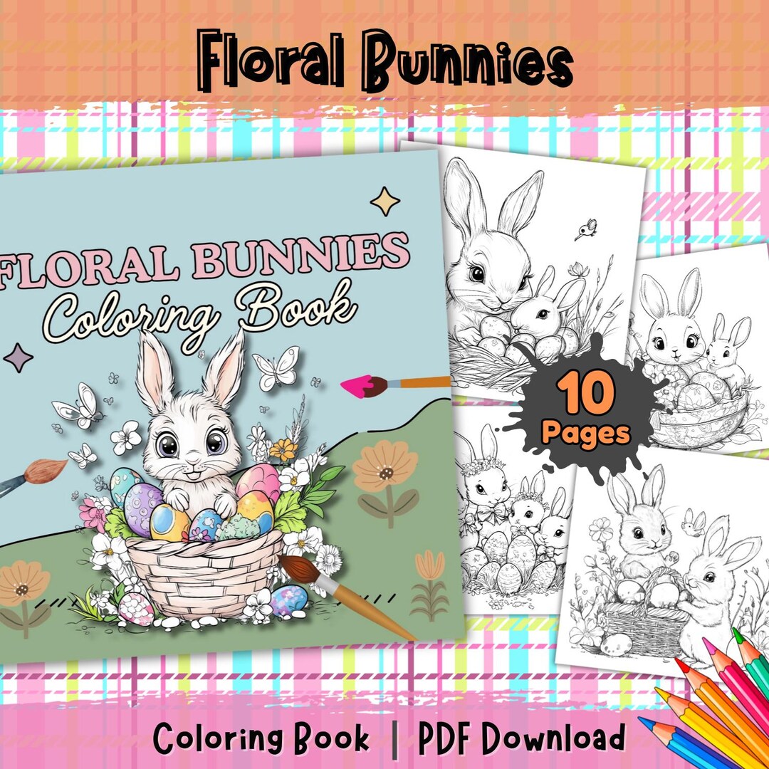 Easter Coloring Pages for Kids: Floral Bunny Rabbit Printable Activity ...