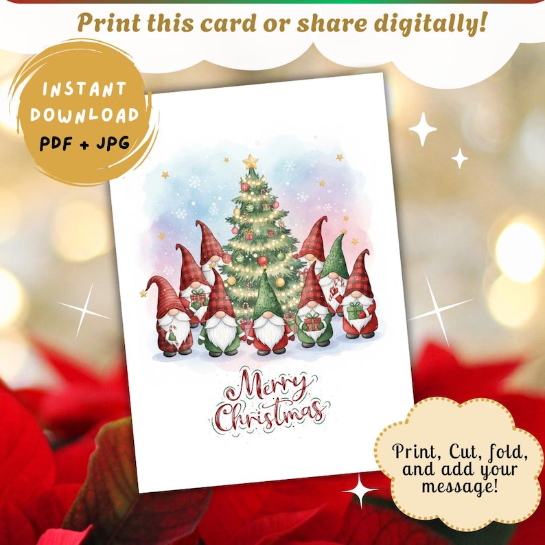 Watercolor Santa Gnome Christmas Card, Printable Kids Xmas Holiday ...