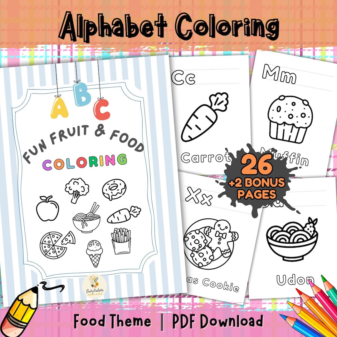 Alphabet Coloring Pages for Toddlers: Fruit & Food | First ABC Book ...