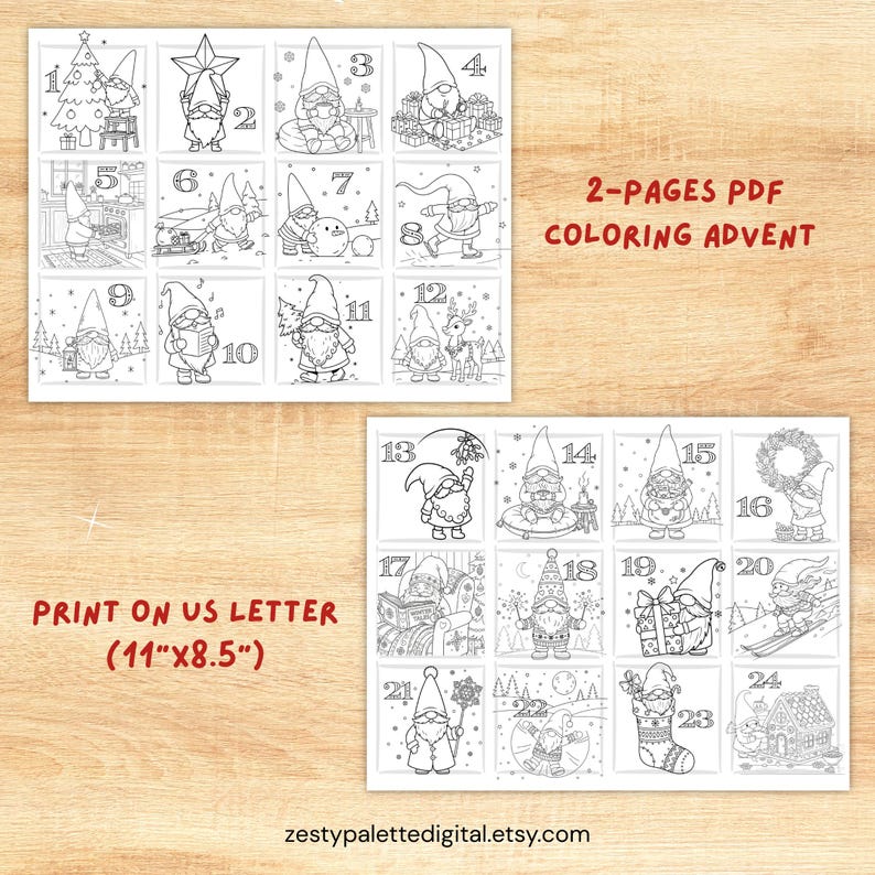 Unique Advent Calendars Printable | Gnome Christmas Doodle Coloring ...