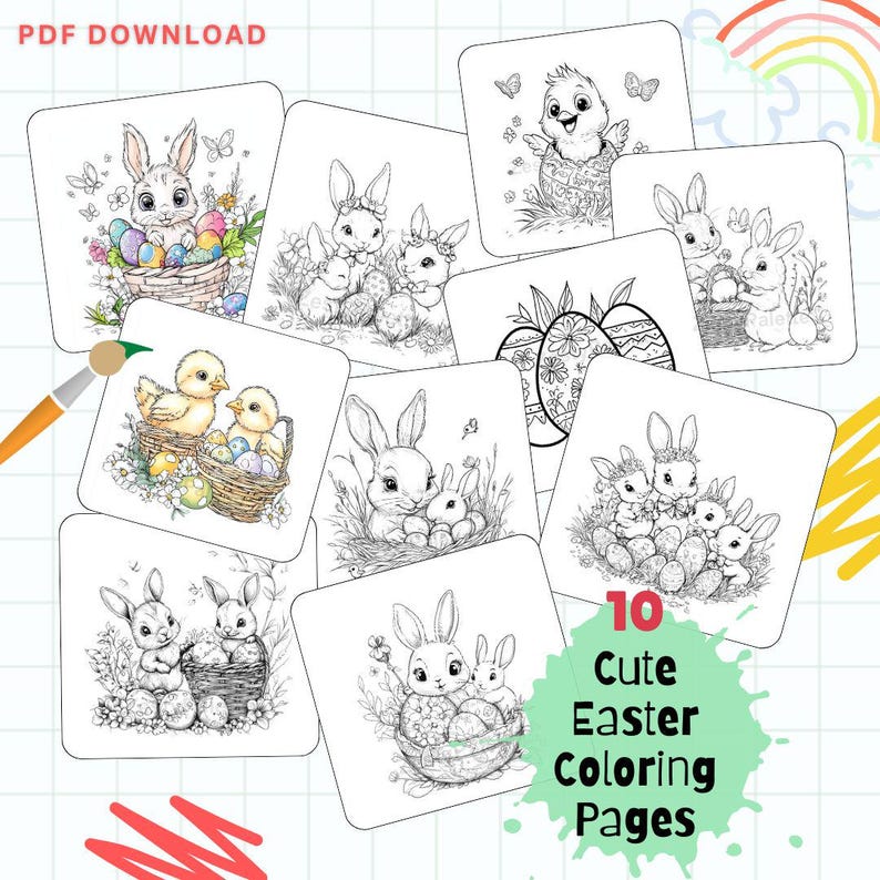 10 Cute Easter Coloring Pages for Kids and Adults | Spring Floral Bunny ...