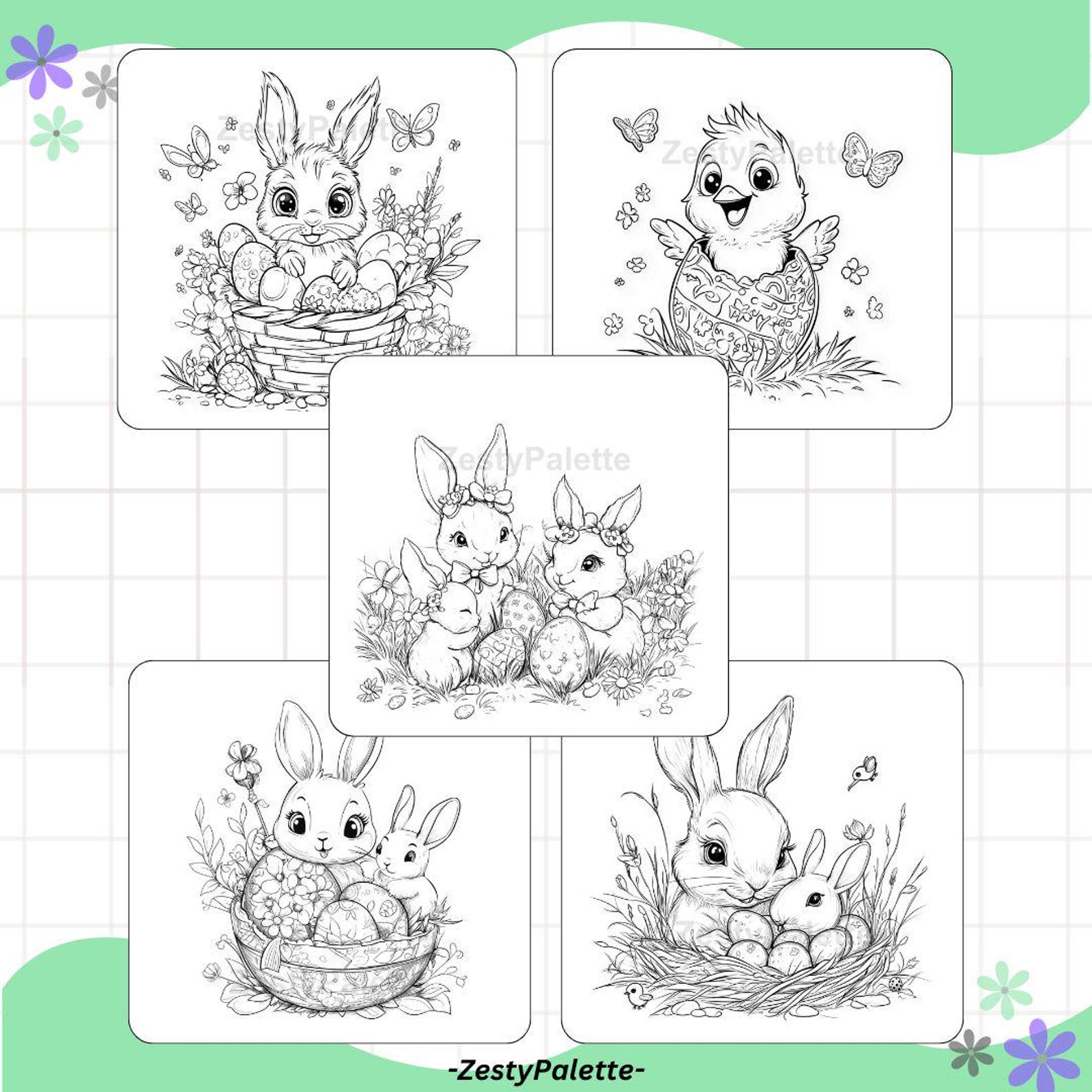 10 Cute Easter Coloring Pages for Kids and Adults | Spring Floral Bunny ...