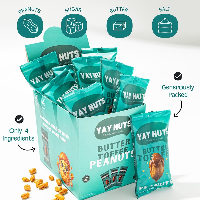 Yay Nuts Butter Toffee Nut Snack Packs – 12-pack Box | Cashews, Almonds ...