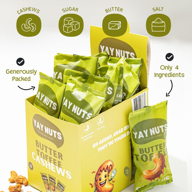 Yay Nuts Butter Toffee Nut Snack Packs – 12-pack Box | Cashews, Almonds ...