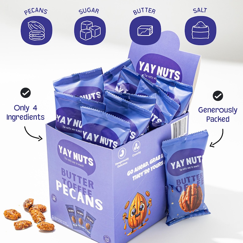 Yay Nuts Butter Toffee Nut Snack Packs – 12-pack Box | Cashews, Almonds ...
