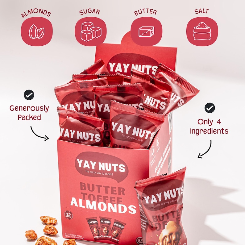 Yay Nuts Butter Toffee Nut Snack Packs – 12-pack Box | Cashews, Almonds ...
