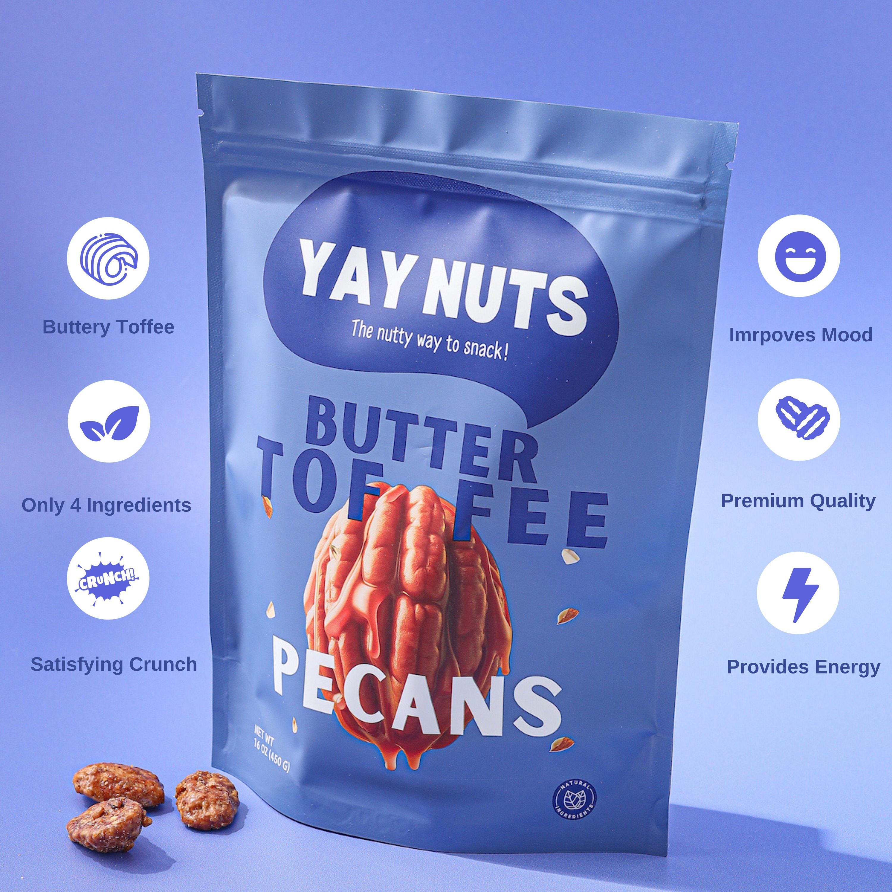 Yay Nuts Butter Toffee Pecans - 1 Lb Crunchy Sweet Snack for School ...