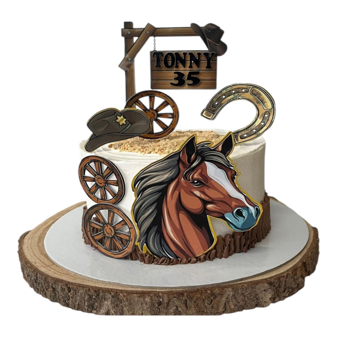 Western Cowboy Cake Topper ,personalized Horse and Sheriff Theme Custom ...