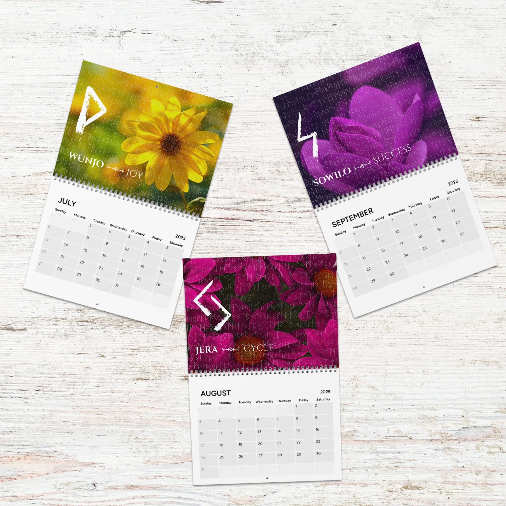 2025 Wall Calendar, Runes and Flower Design, Mystic and Elegant Home ...