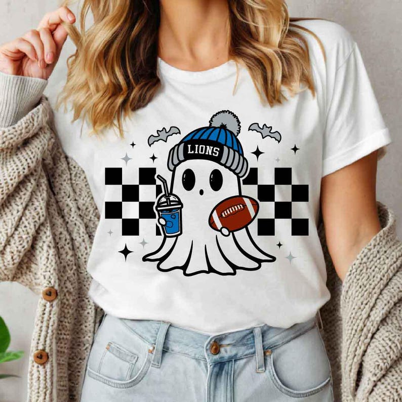 Lions Football SVG PNG, Cute Ghost Football SVG, Lions Football Shirt ...