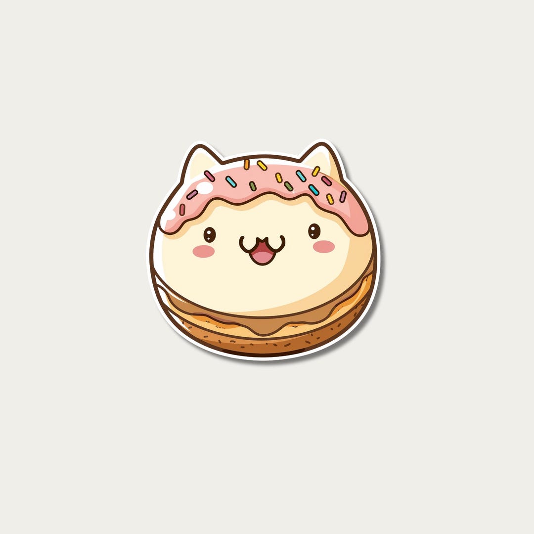 Kawaii Donut Cat Sticker: Waterproof Vinyl Decal - Etsy