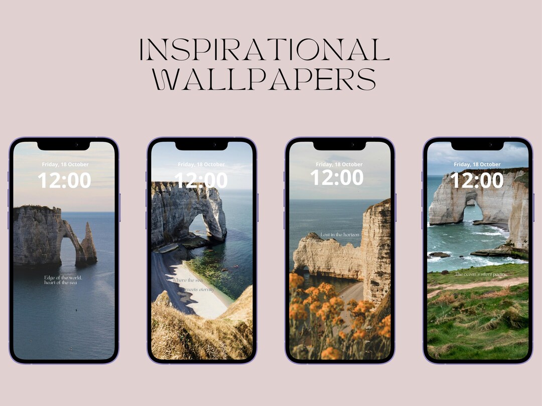 Dreamy Coastal Cliff Digital Wallpaper | Ocean and Sky Aesthetic ...