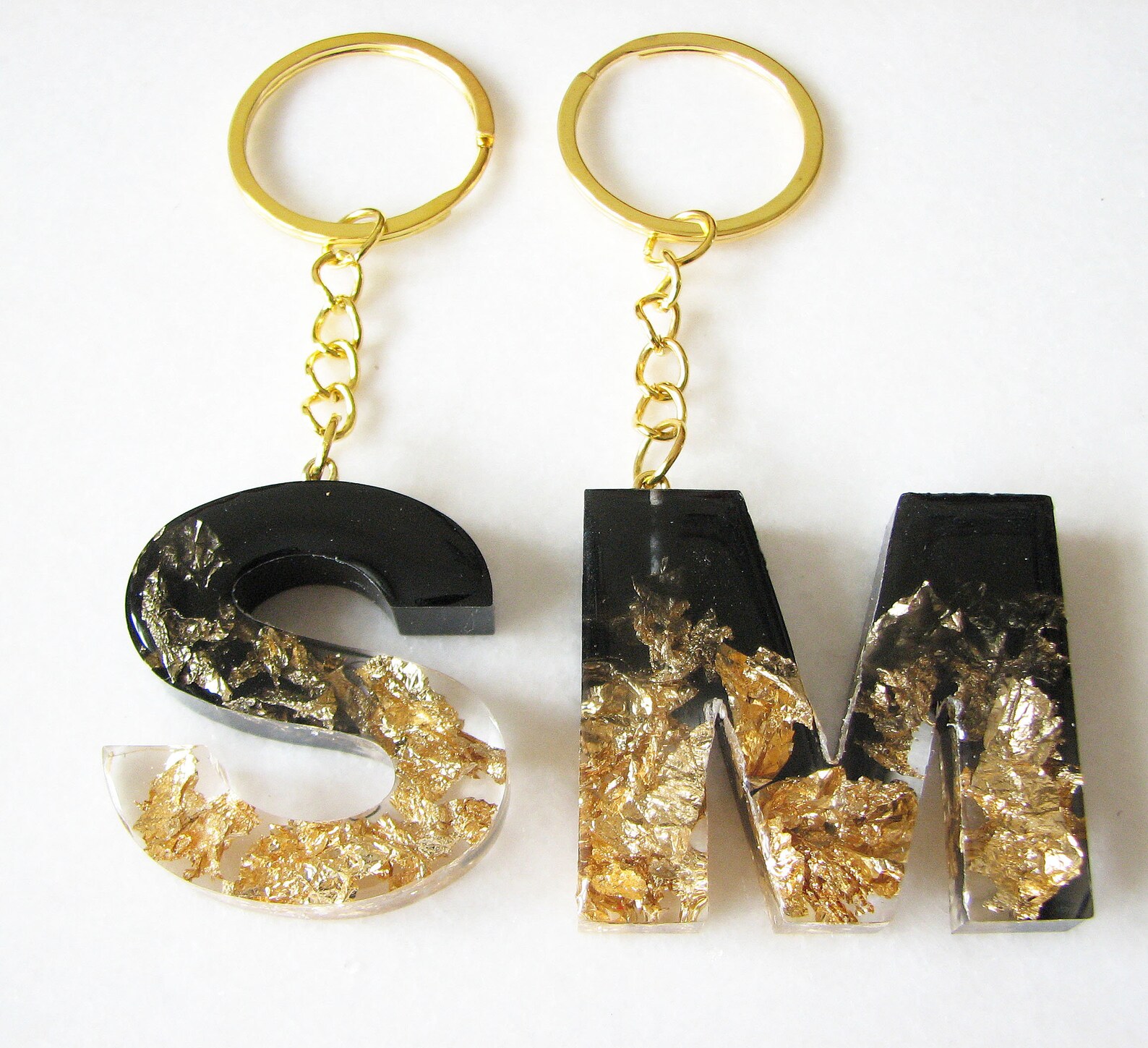 Black Clear and Gold Initial Keychain Custom Resin Keychain - Etsy