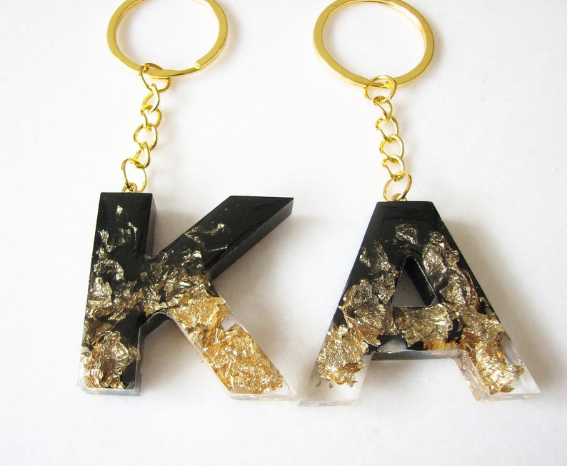 Black Clear and Gold Initial Keychain Custom Resin Keychain - Etsy