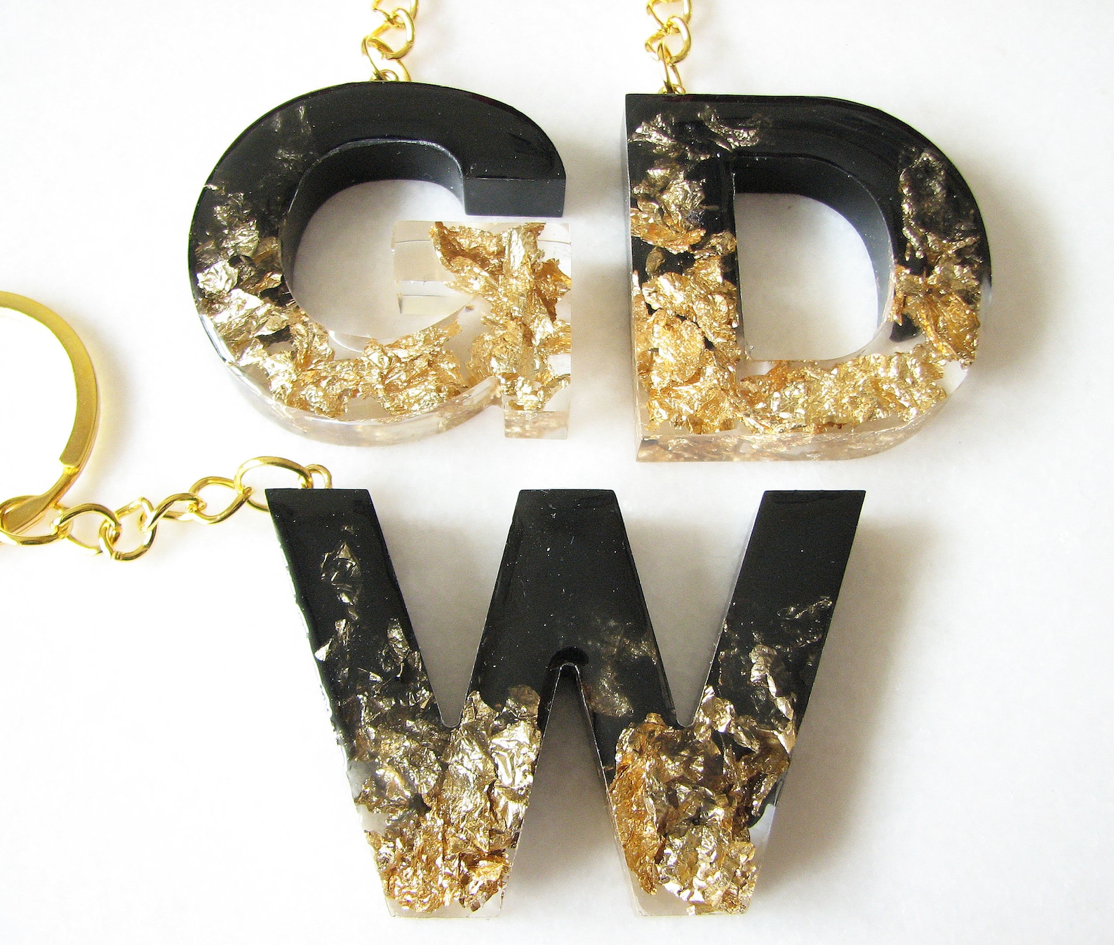 Black Clear and Gold Initial Keychain Custom Resin Keychain - Etsy