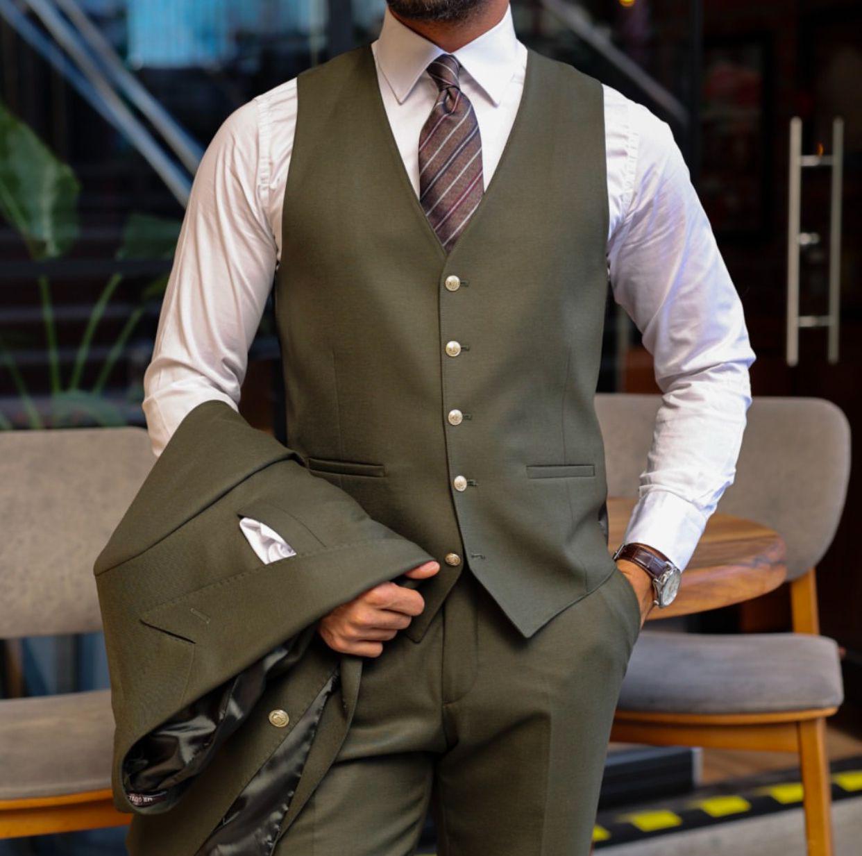 Men's Handmade Groom Suit Wedding Suit Peak Lapel Slim Fit Double ...