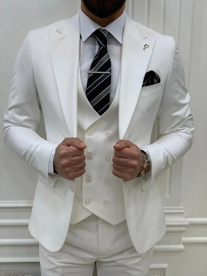 Handmade Formal White Dress Pant Coat Mens Slim Fit Dress Pant Coat for ...