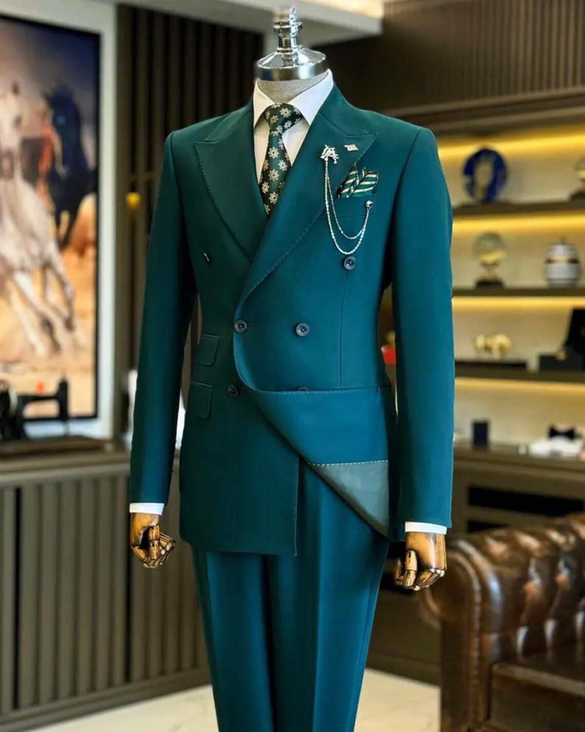 Men Double Breasted Green 2 Piece Suit , Premium Suit ,ethnic Green ...